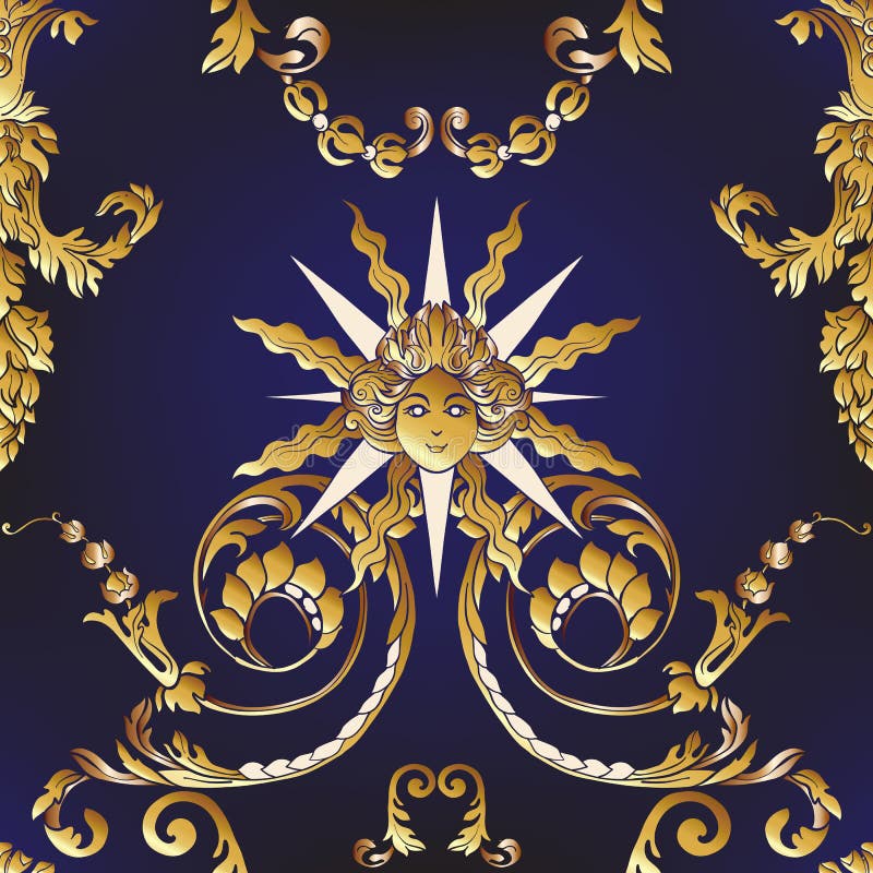 Seamless Pattern with Richly Decorated Rococo Style Floral Decor Stock ...