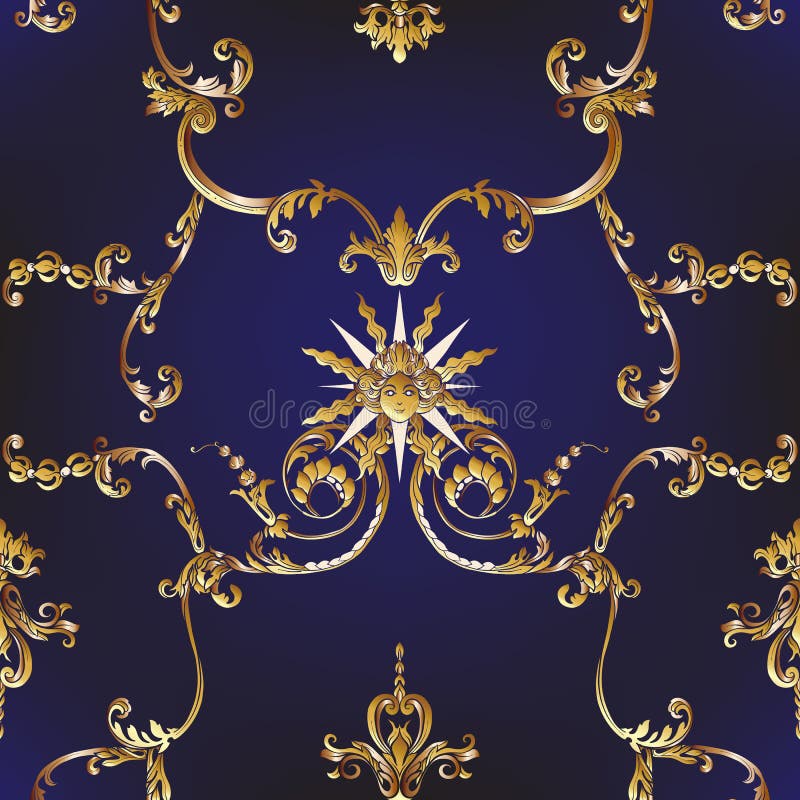 Seamless Pattern with Richly Decorated Rococo Style Floral Decor Stock ...