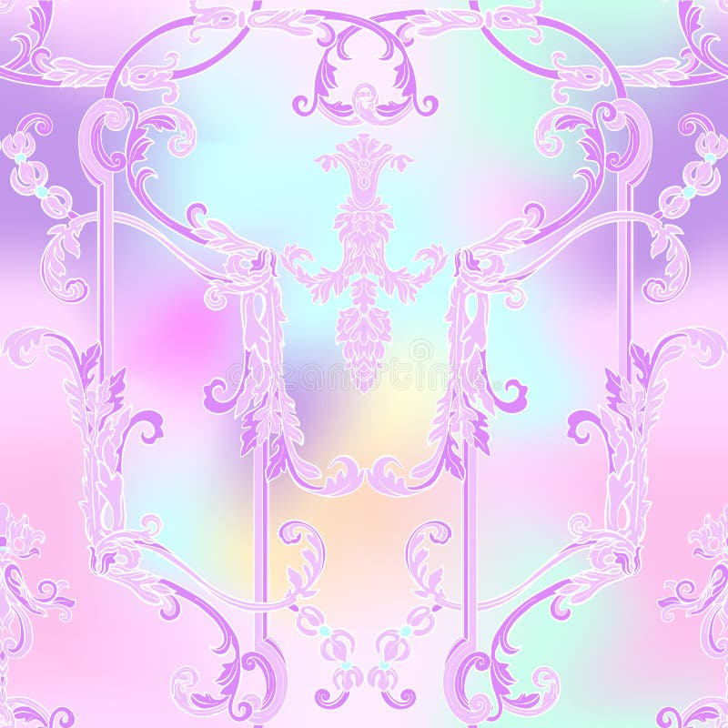 Seamless Pattern with Richly Decorated Rococo Style Floral Decor Stock ...