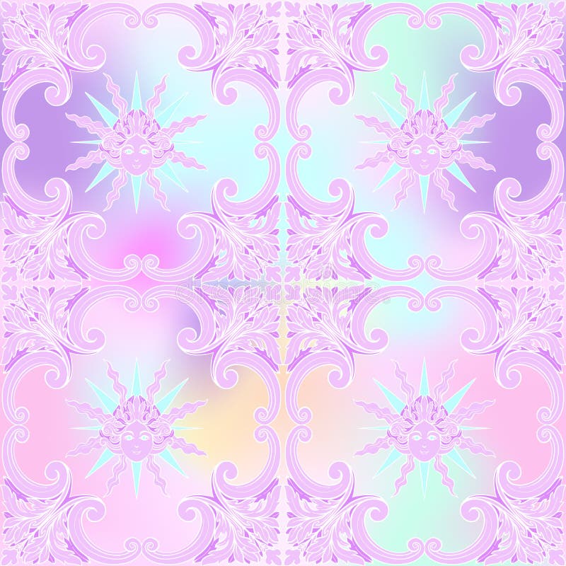 Seamless Pattern with Richly Decorated Rococo Style Floral Decor Stock ...