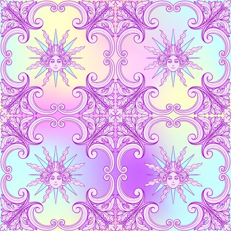 Seamless Pattern with Richly Decorated Rococo Style Floral Decor Stock ...