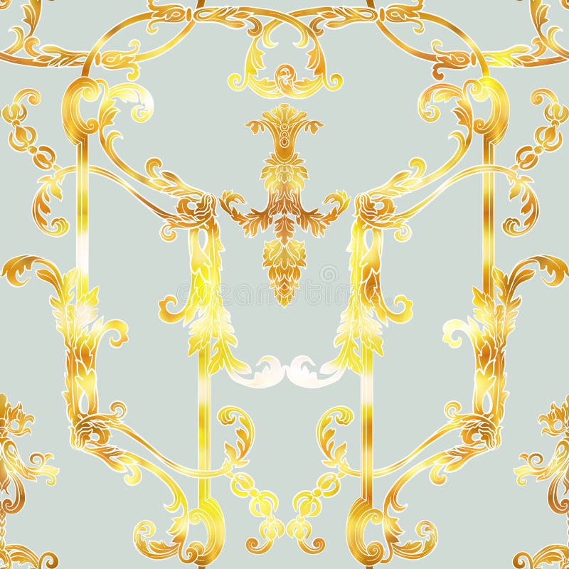 Seamless Pattern with Richly Decorated Rococo Style Floral Decor ...