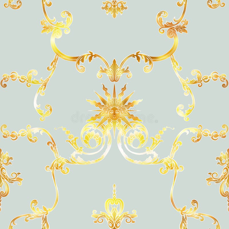 Seamless Pattern with Richly Decorated Rococo Style Floral Decor ...