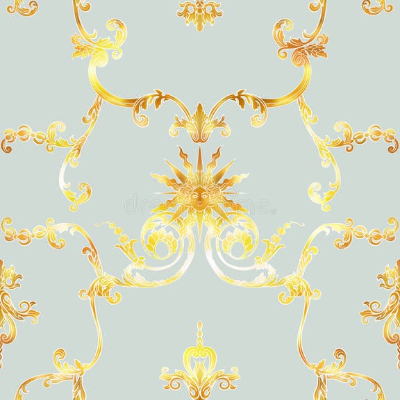 Seamless Pattern with Richly Decorated Rococo Style Floral Decor ...