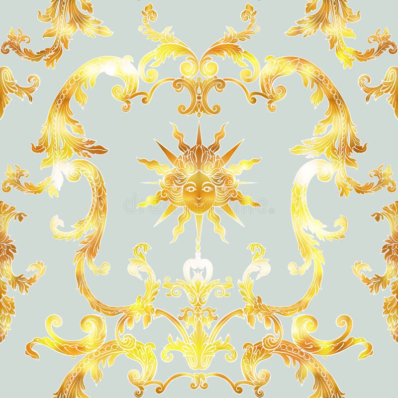Seamless Pattern with Richly Decorated Rococo Style Floral Decor ...