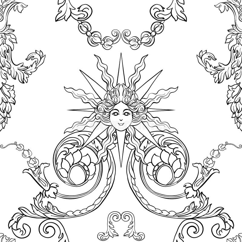 Seamless Pattern with Richly Decorated Rococo Style Floral Decor Stock ...