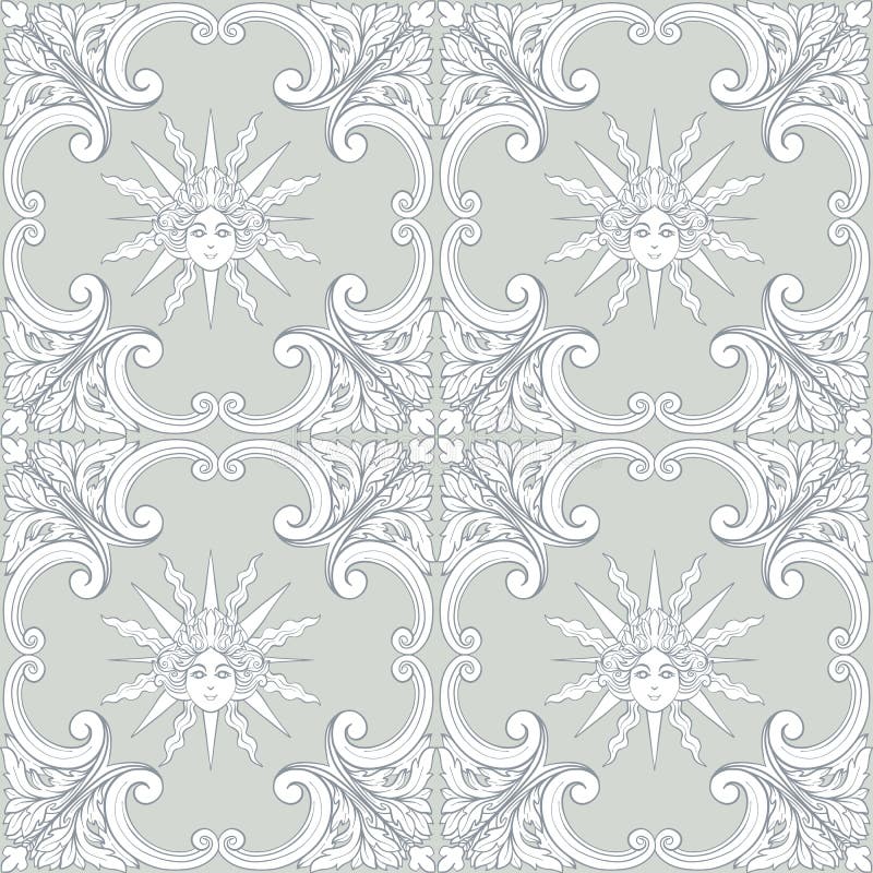 Seamless Pattern with Richly Decorated Rococo Style Floral Decor Stock ...