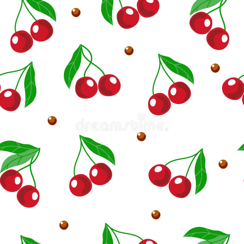 Seamless Pattern of Ripe Cherries, Summer Vector Illustration in ...