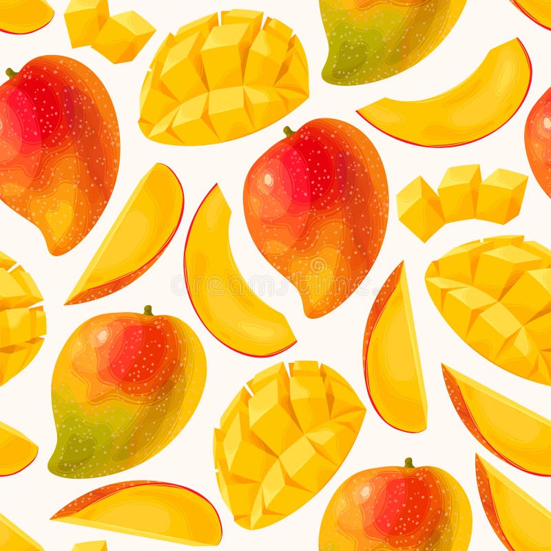 Seamless Pattern with Ripe Mango and Its Half Stock Vector ...