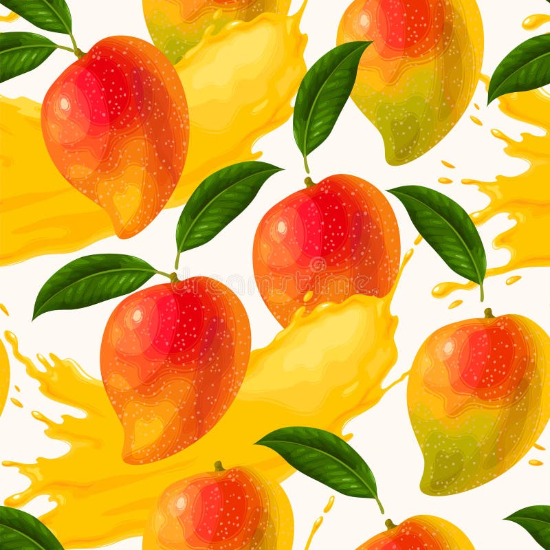 Seamless Pattern with Ripe Mango and Juice Stock Vector - Illustration ...