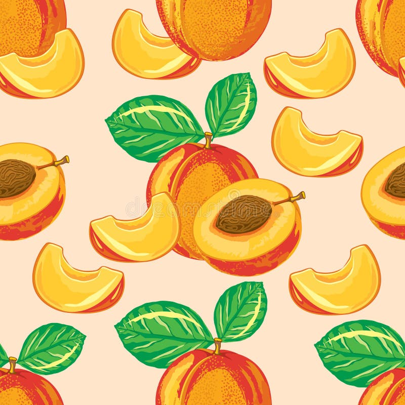 Seamless Pattern of Ripe Peach Stock Vector - Illustration of fruit ...