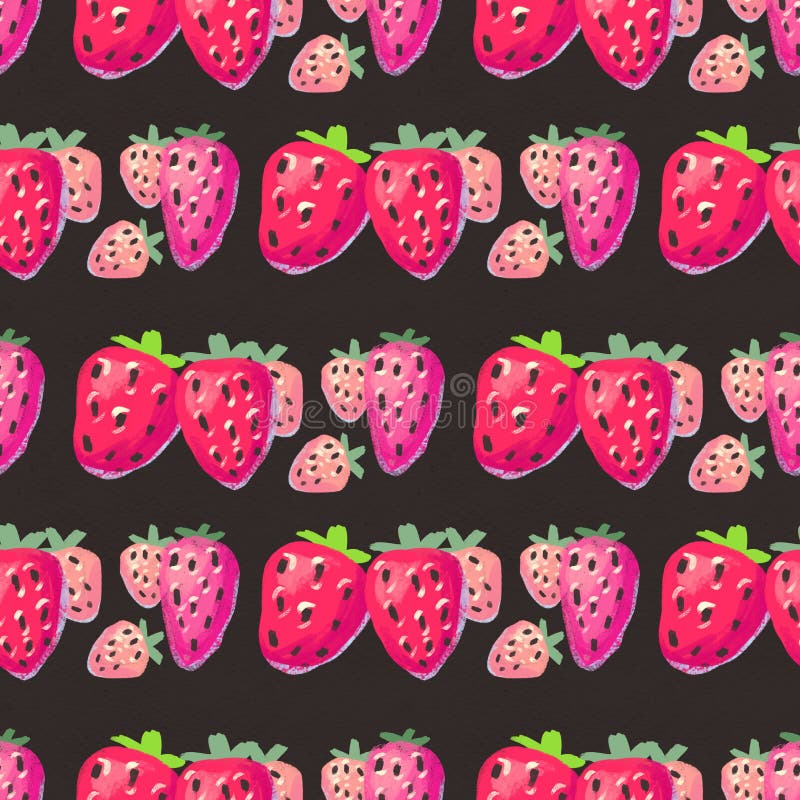Strawberry Hand Drawn Seamless Pattern. Cute Colorful Strawberries with ...