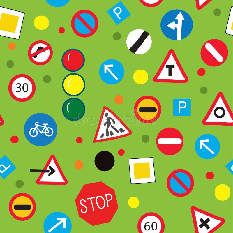 Seamless Pattern with Road Signs - Funny Design Stock Vector ...
