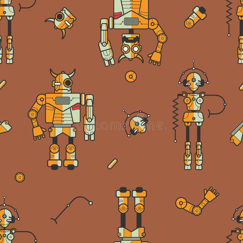 Seamless Pattern with Robots Stock Illustration - Illustration of ...