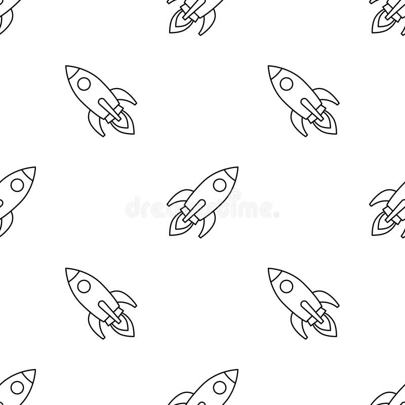 Seamless Pattern of Rocket Launch Icons in Minimal Outline Style ...
