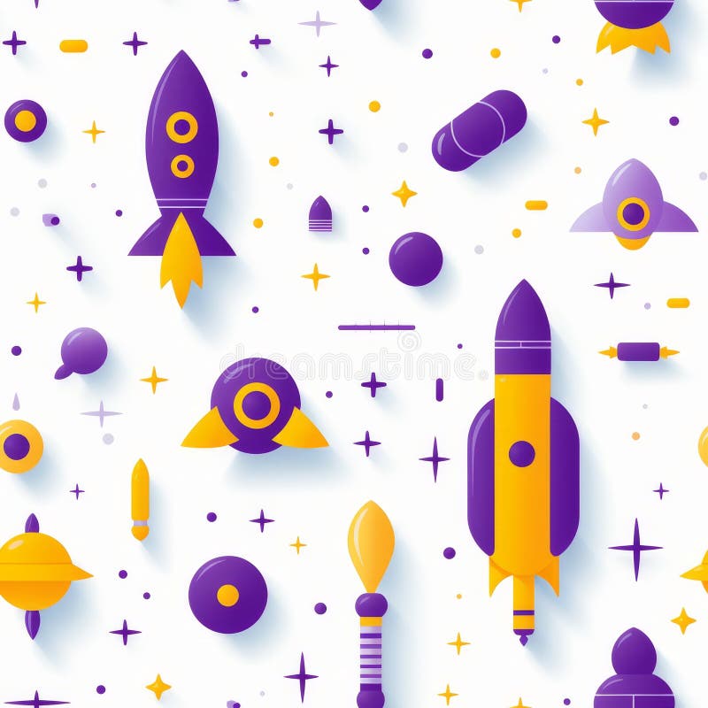 Seamless Pattern of a Rocket Launching into a Starry Space with Basic ...