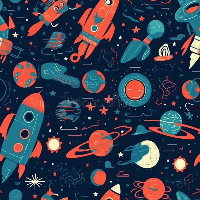 Seamless Pattern with Rockets and Flying Objects. Creative AI Stock ...