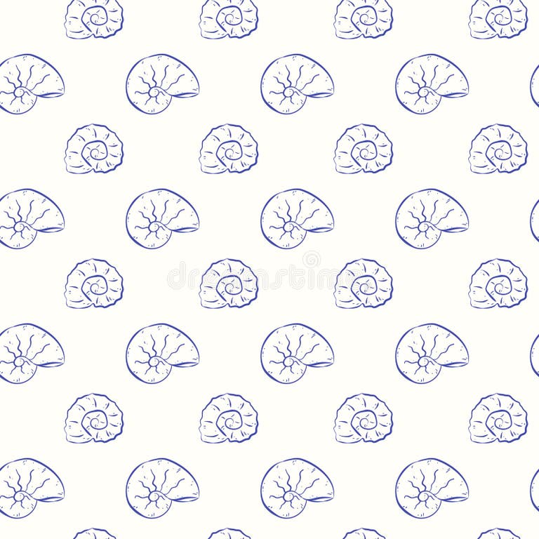 Seamless Pattern with the Rolled Shells. Flat Vector Illustration. Hand ...