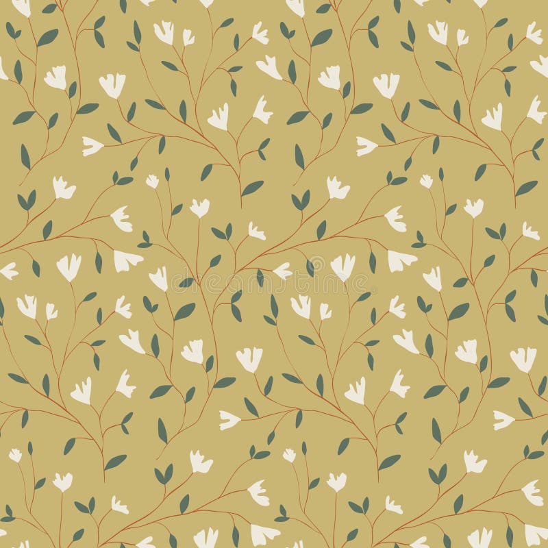 Seamless Floral Pattern, Romantic Botanical Print with Thin Twigs Stock ...