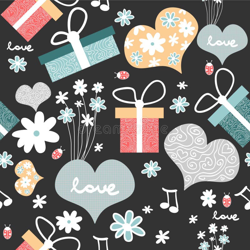 Seamless Pattern with Romantic Elements Stock Vector - Illustration of ...