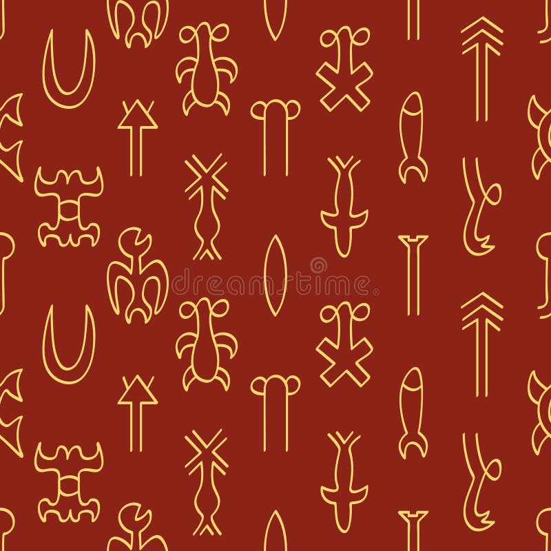 Seamless Pattern with Rongorongo Glyphs Stock Vector - Illustration of ...