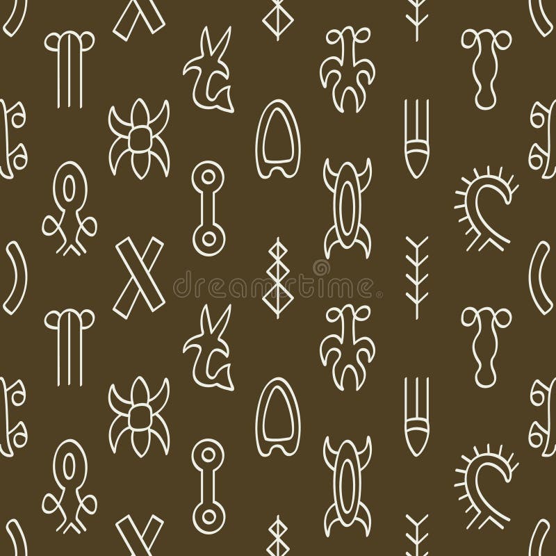 Seamless Pattern with Rongorongo Glyphs Stock Vector - Illustration of ...