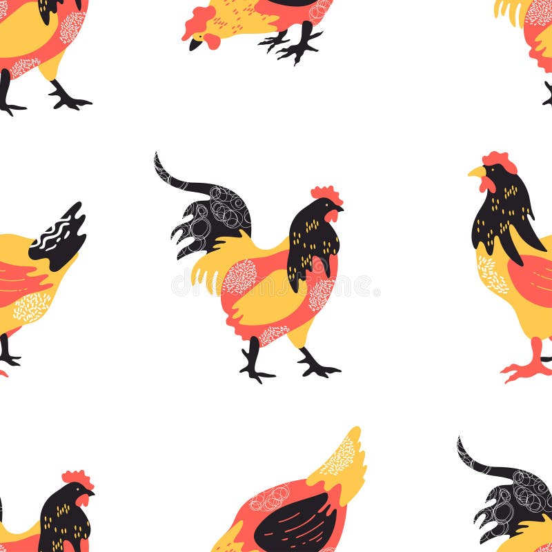 Seamless Pattern with Roosters and Chickens. Agriculture. Stock Vector ...