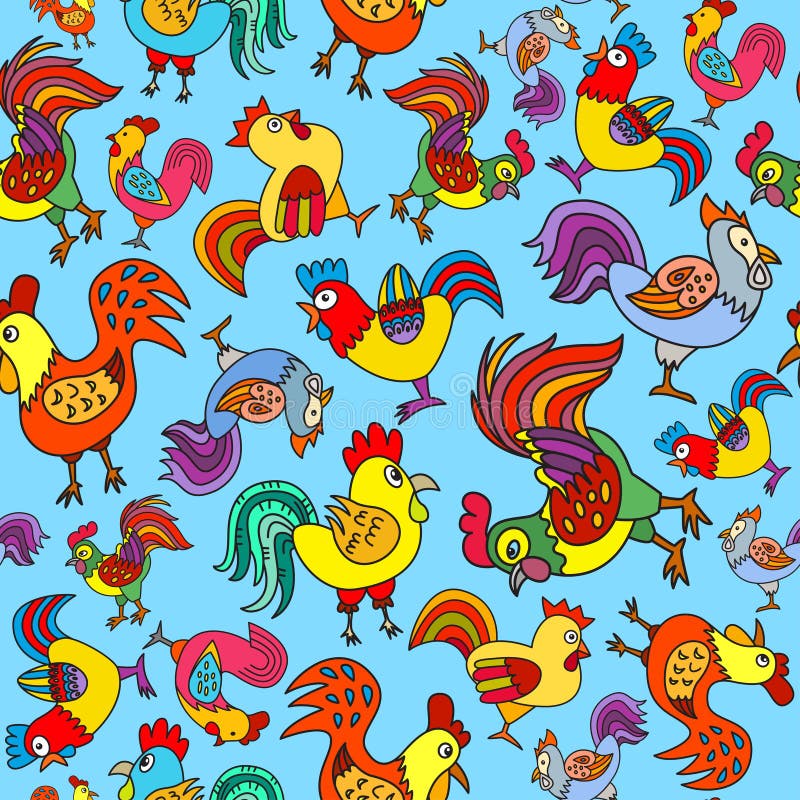 Seamless Pattern with Roosters. Stock Vector - Illustration of icon ...