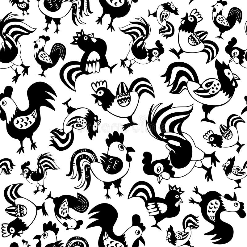 Seamless Pattern with Roosters. Stock Vector - Illustration of drawn ...