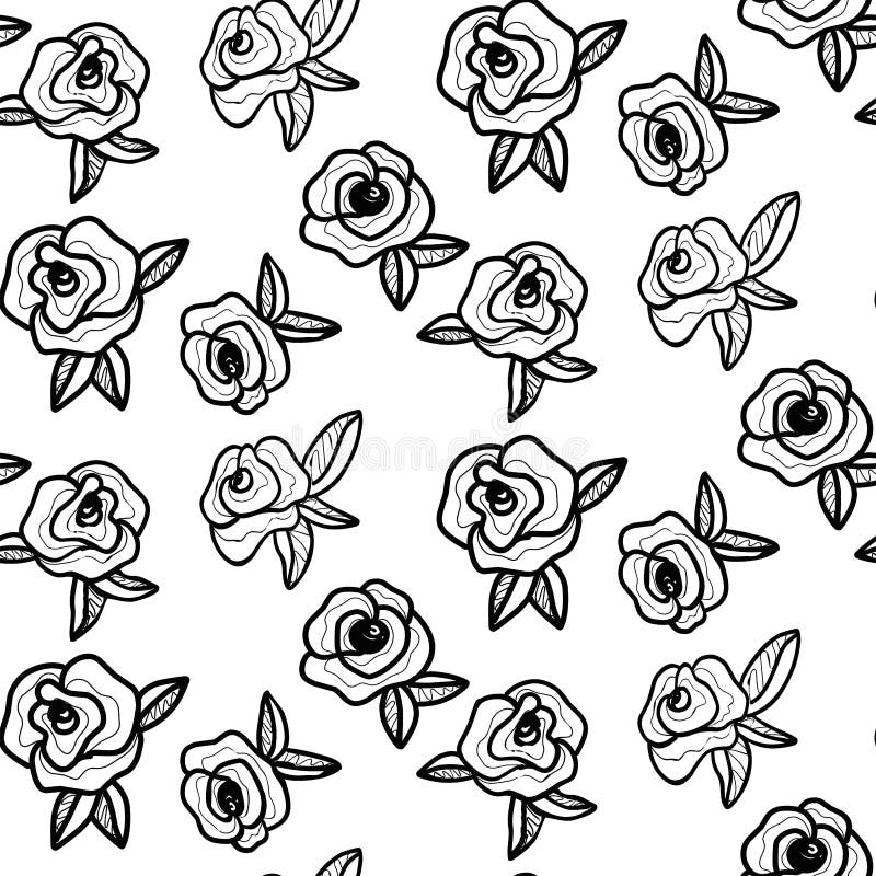 Seamless Pattern of Rose Flowers in Doodle Style Stock Vector ...