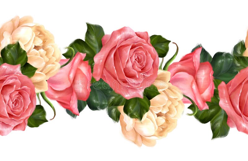 Seamless Pattern with Rose Flowers. Floral Seamless Border Stock Image ...