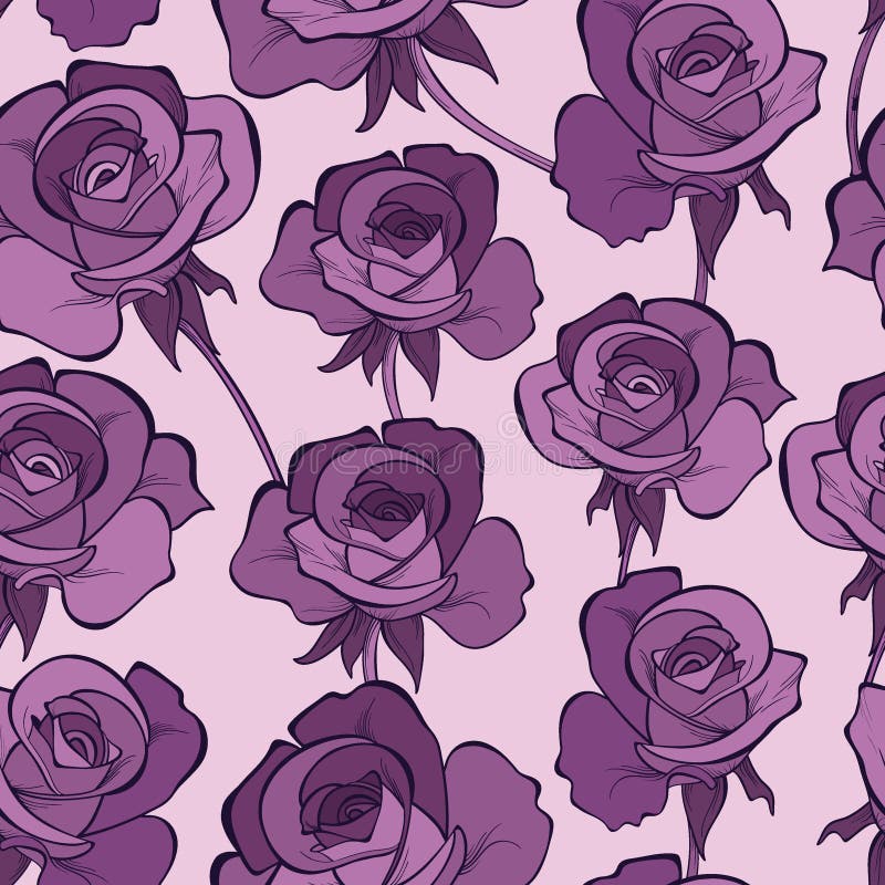 Seamless Pattern with Roses. Lilac Color. Stock Vector - Illustration ...