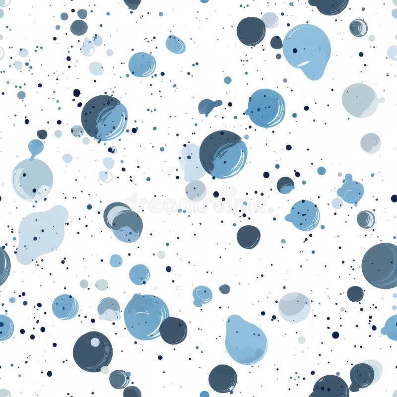 Seamless Pattern of Round Drawn Blue Watercolour Drops Splashes, White ...
