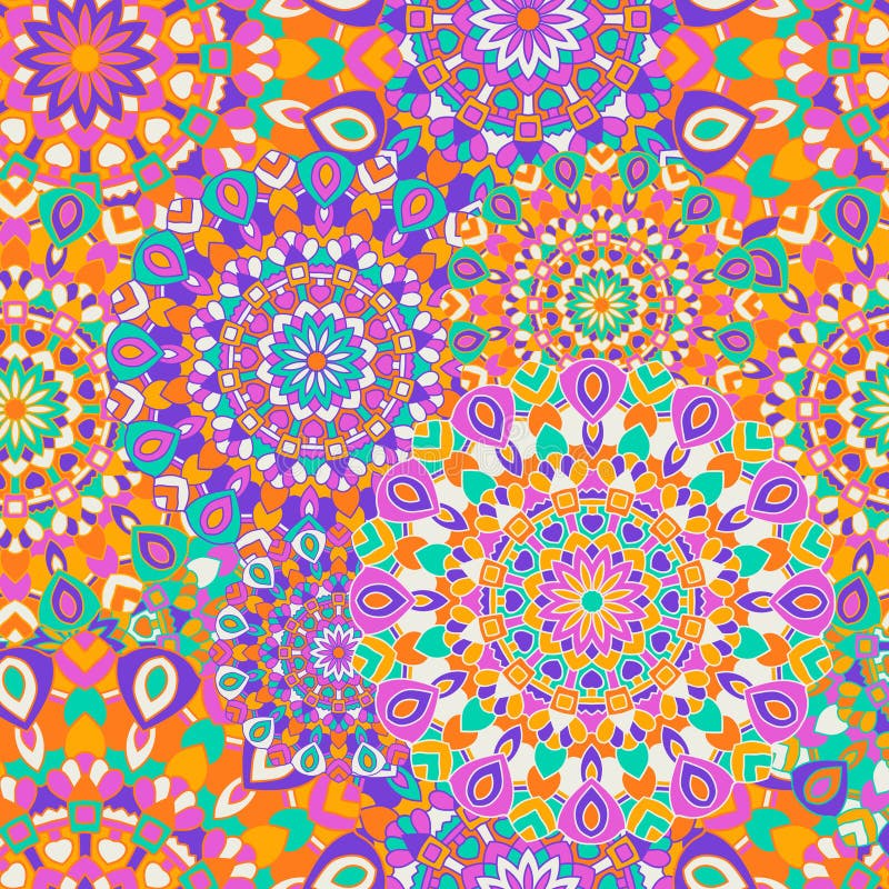 Seamless Pattern with Round Mandalas. Stock Vector - Illustration of ...