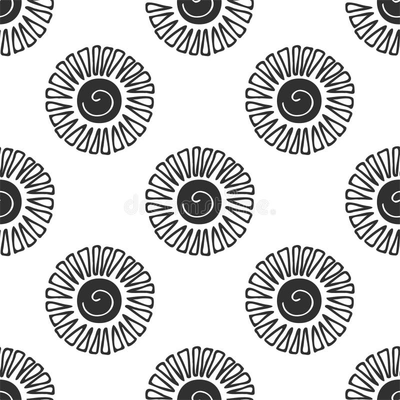 Seamless Pattern of Round Shape Ethnic Figures. Black and White Flat ...