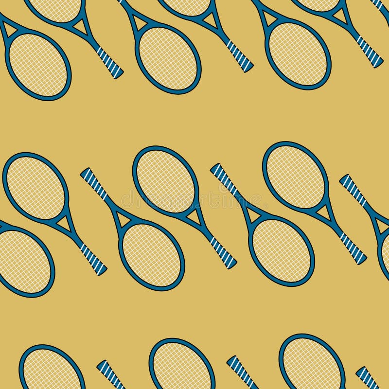 Seamless Pattern with Rows of Tennis Rackets on Yellow Background ...