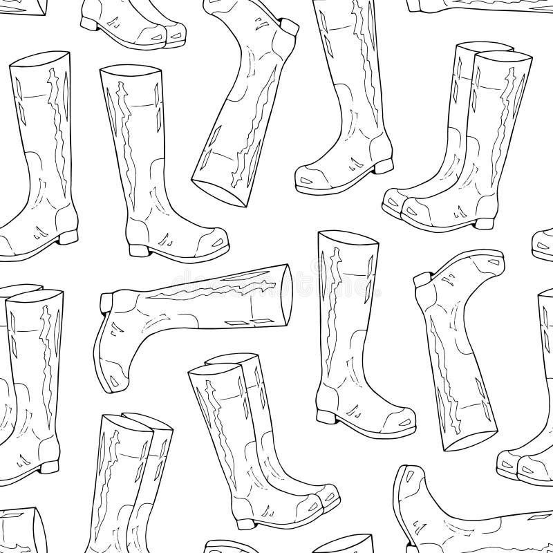 Seamless Pattern. Rubber Boots. White Background. Hand Drawing. Vector ...