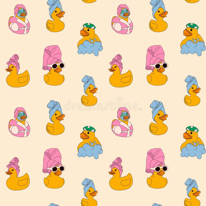 Seamless Pattern with Rubber Ducks Enjoying a Spa Day Stock ...