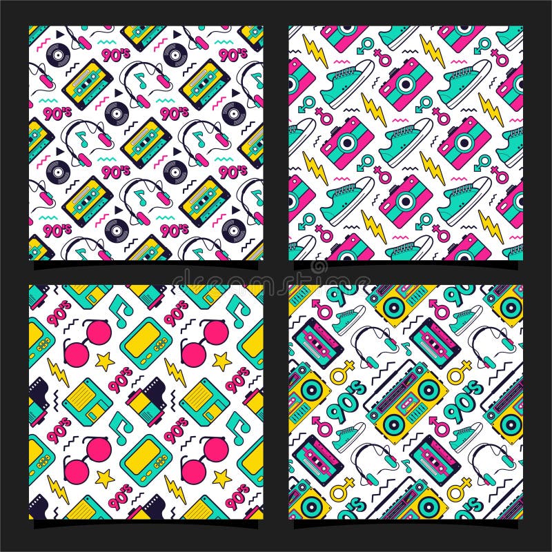 Seamless Pattern 90s Retro Style Design Collection Stock Vector ...