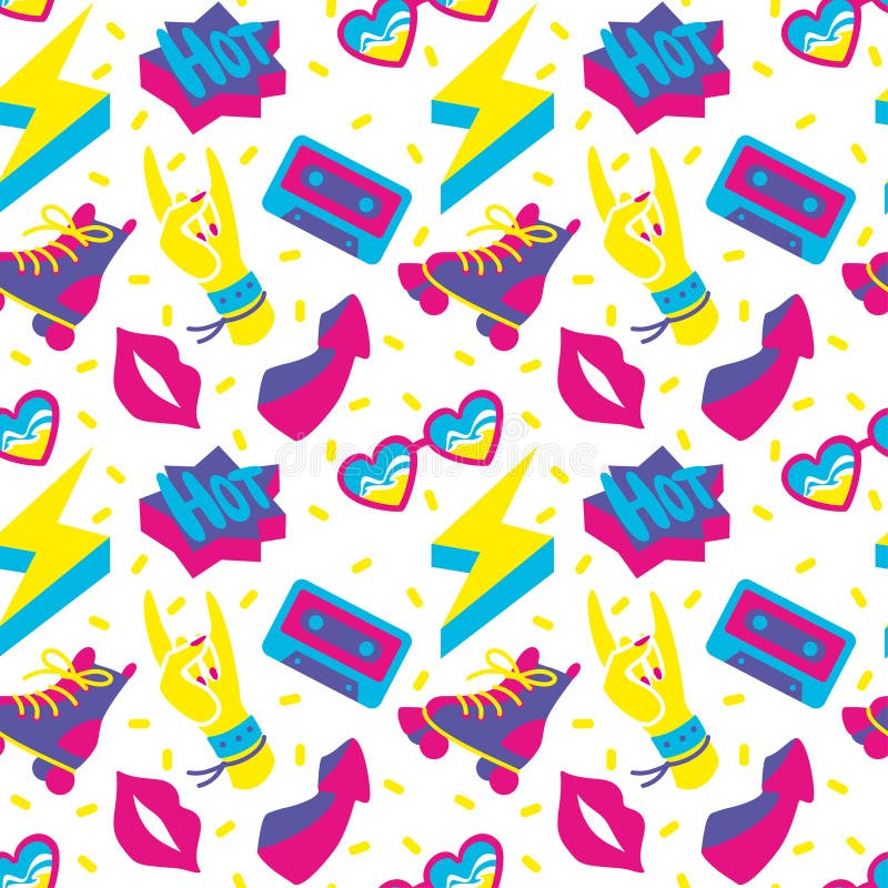 Seamless Pattern in 90s Style on Neons Colors. Stock Illustration ...