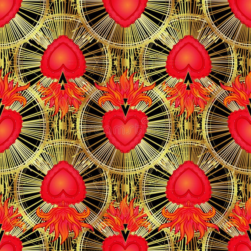 Seamless Pattern of Sacred Heart of Jesus with Rays. Vector ...