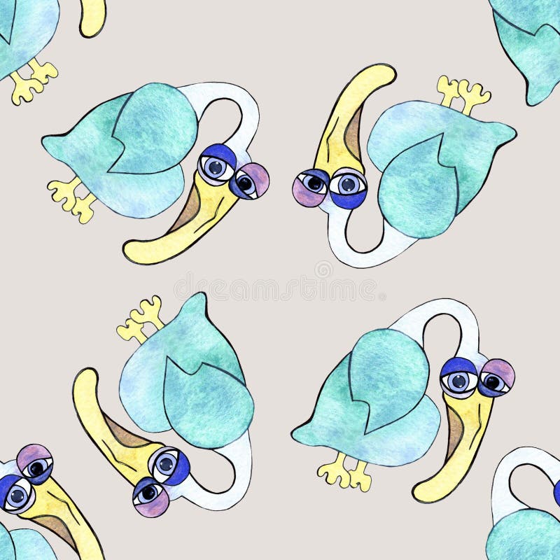 Seamless Pattern with Sad, Depressed, Brooding Blue Pelican Stock ...