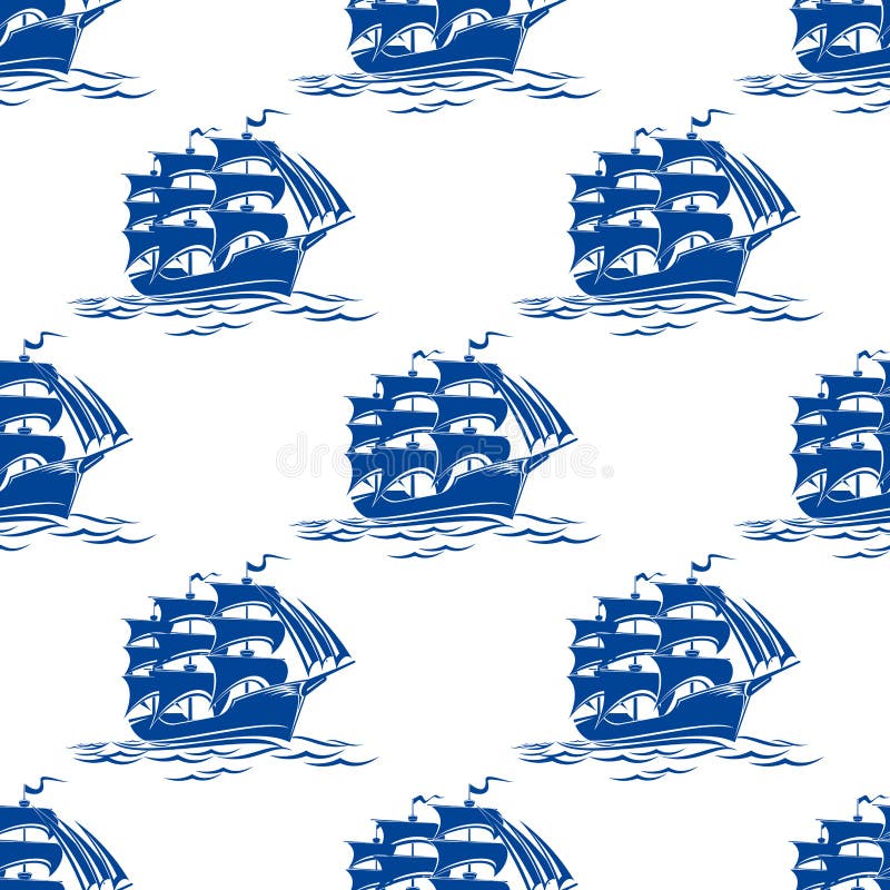 Blue Ships Navigation Illustration with Compass Stock Illustration ...