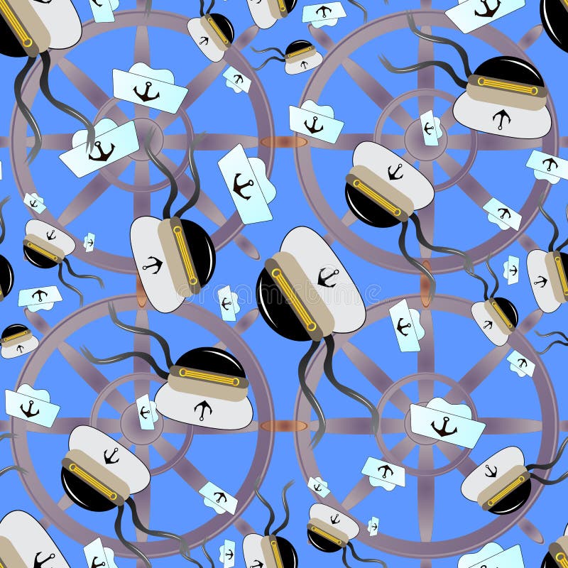 Seamless Pattern with Sailor Cap. Vector Illustration Stock Vector ...