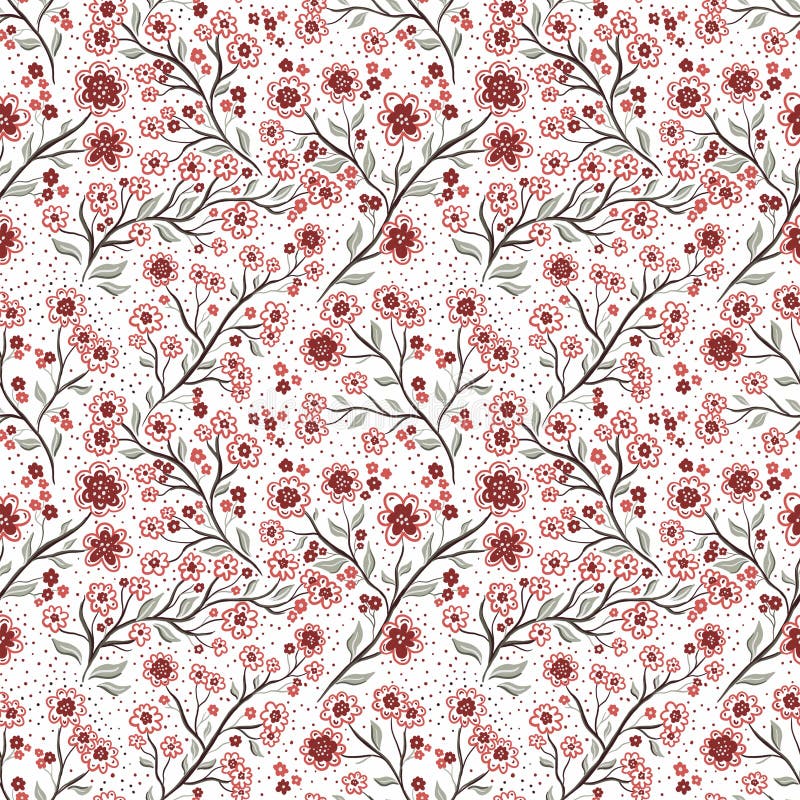 Seamless Pattern Sakura Flower Nature.Hand Drawn Paint Style Stock ...