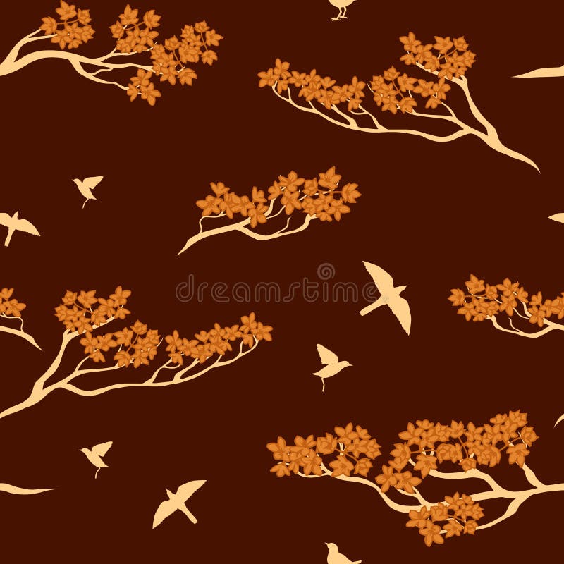 Seamless Pattern of Sakura Tree Stock Vector - Illustration of black ...