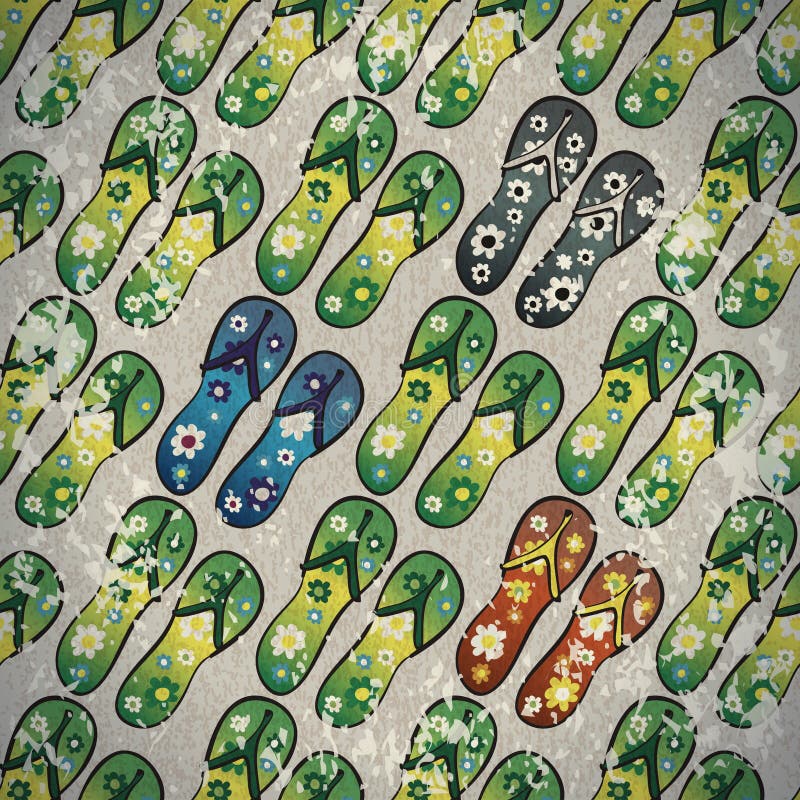 Seamless Pattern of Sandals Beach in Vintage Stock Vector ...