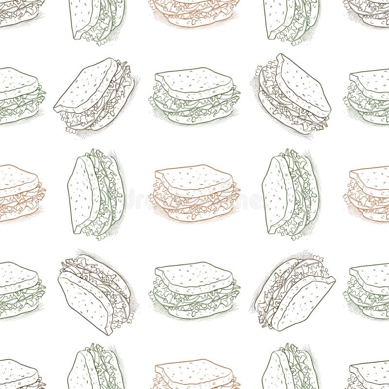 Seamless Pattern Sandwich Scetch Stock Vector - Illustration of doodle ...