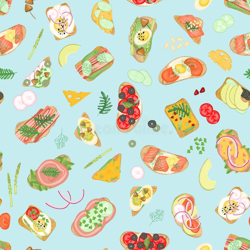 Seamless Pattern of Sandwiches with Different Vegetable and Meat ...