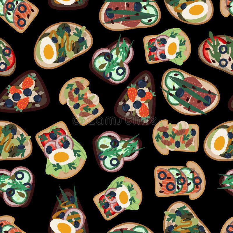 Seamless Pattern with Sandwiches from Healthy Food. Vector. Stock ...